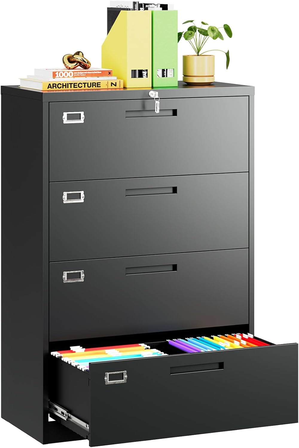 MIIIKO 4 Drawer Lateral File Cabinet with Lock, White Lateral Filing ...