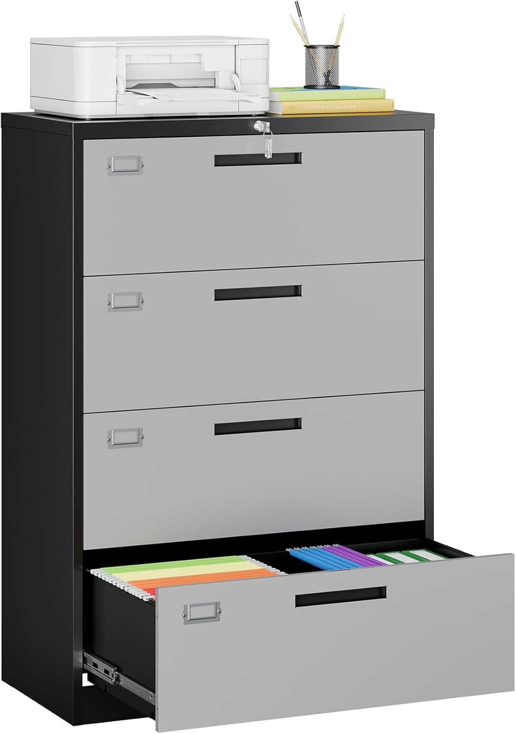 MIIIKO 4 Drawer Lateral Filing Cabinet with Lock, Metal File Cabinet 35 ...