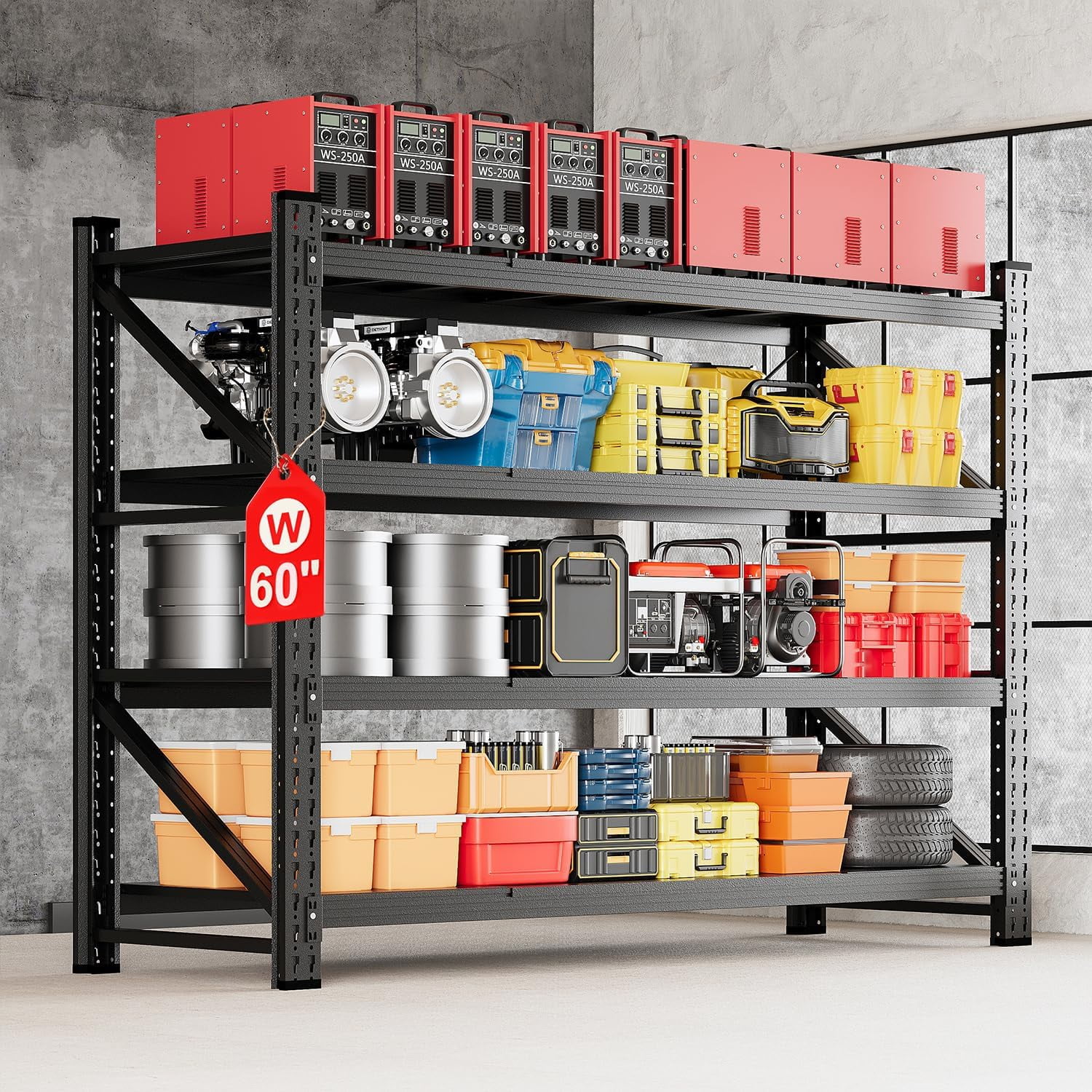 MIIIKO 60" W Storage Shelves,4800LBS Metal Garage Storage Shelving ...