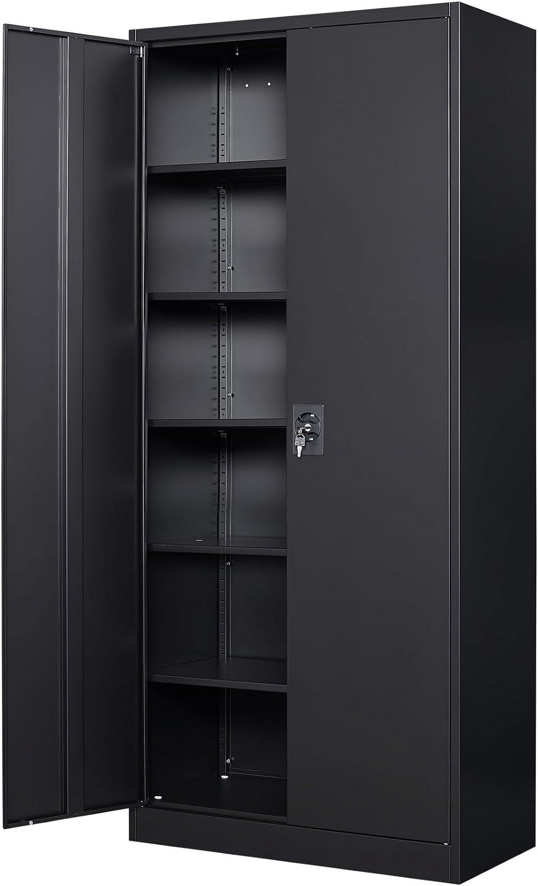 MIIIKO Black Metal Cabinet with Doors and Shelves, 72" Tall Steel ...