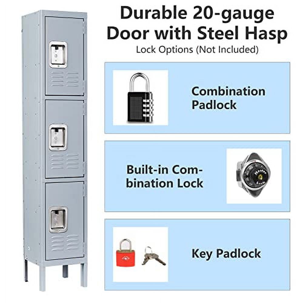 MIIIKO Employee Lockers, Metal Cabinet 3 Doors, Gym Locker with Hooks ...