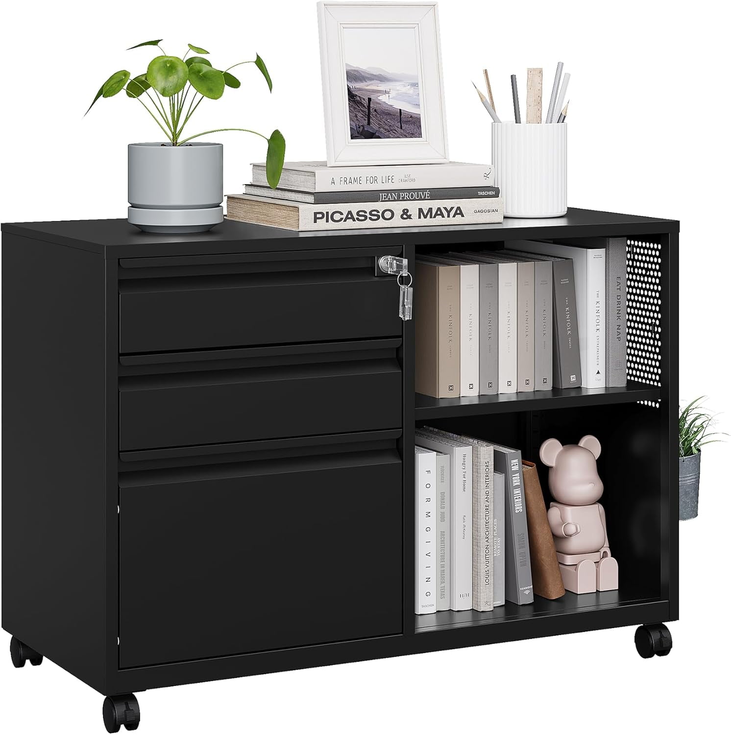 MIIIKO File Cabinet 3 Drawer, Mobile Filing Cabinets with Shelf, Home ...