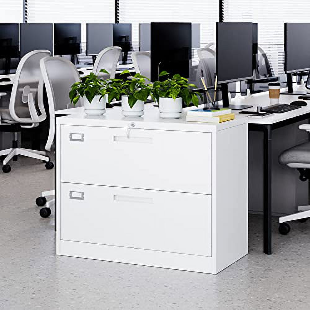 MIIIKO Lateral File Cabinet 2 Drawer with Lock, White Filing Cabinet ...