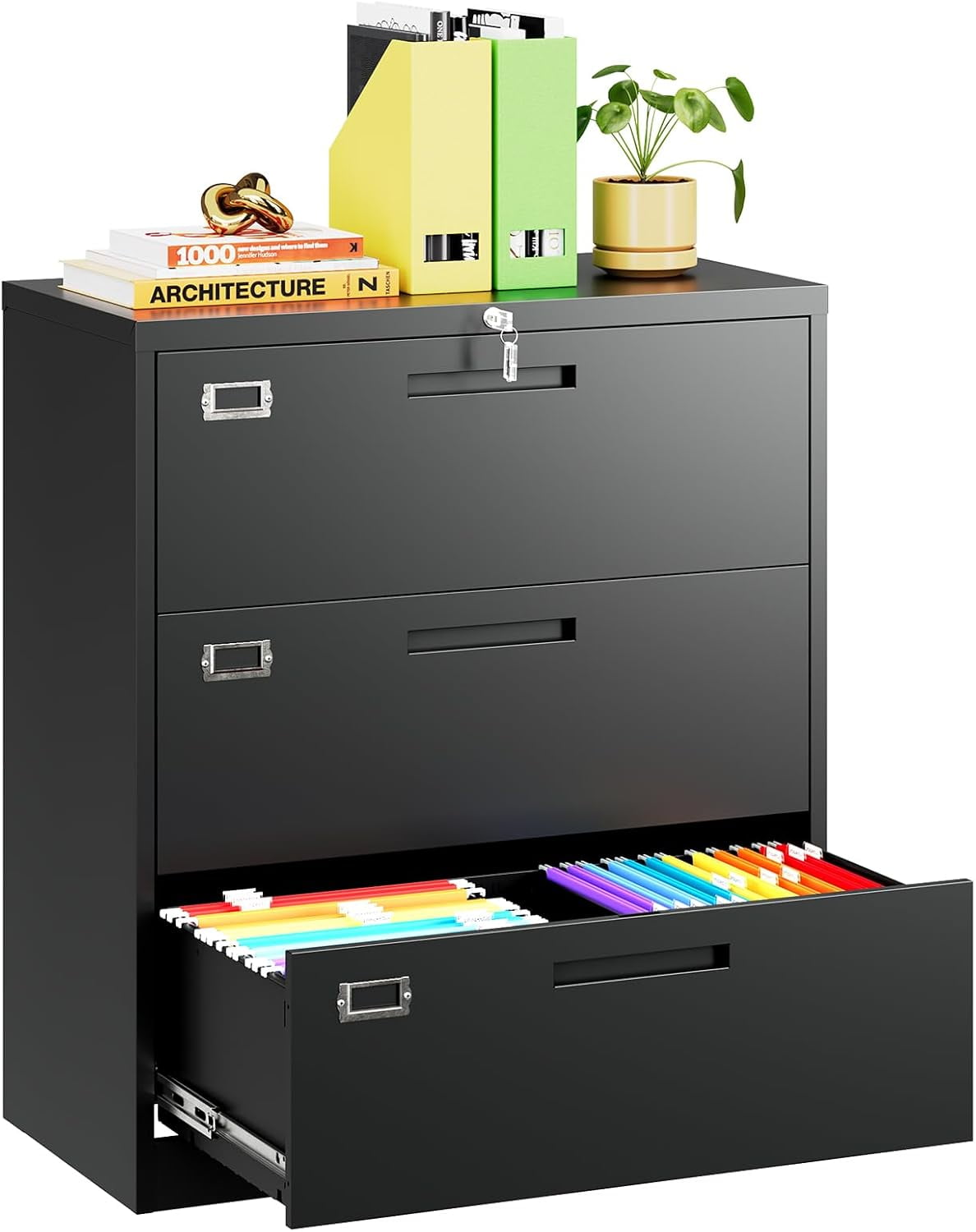 MIIIKO Lateral File Cabinet 3 Drawer, Metal Filing Cabinet with Lock ...