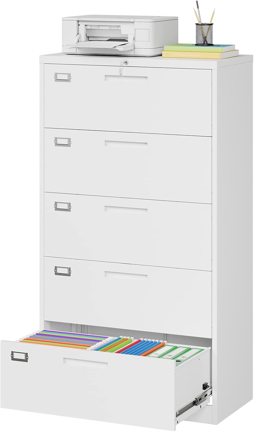 MIIIKO Lateral File Cabinet with Lock, 5 Drawer Metal File Cabinets 35. ...
