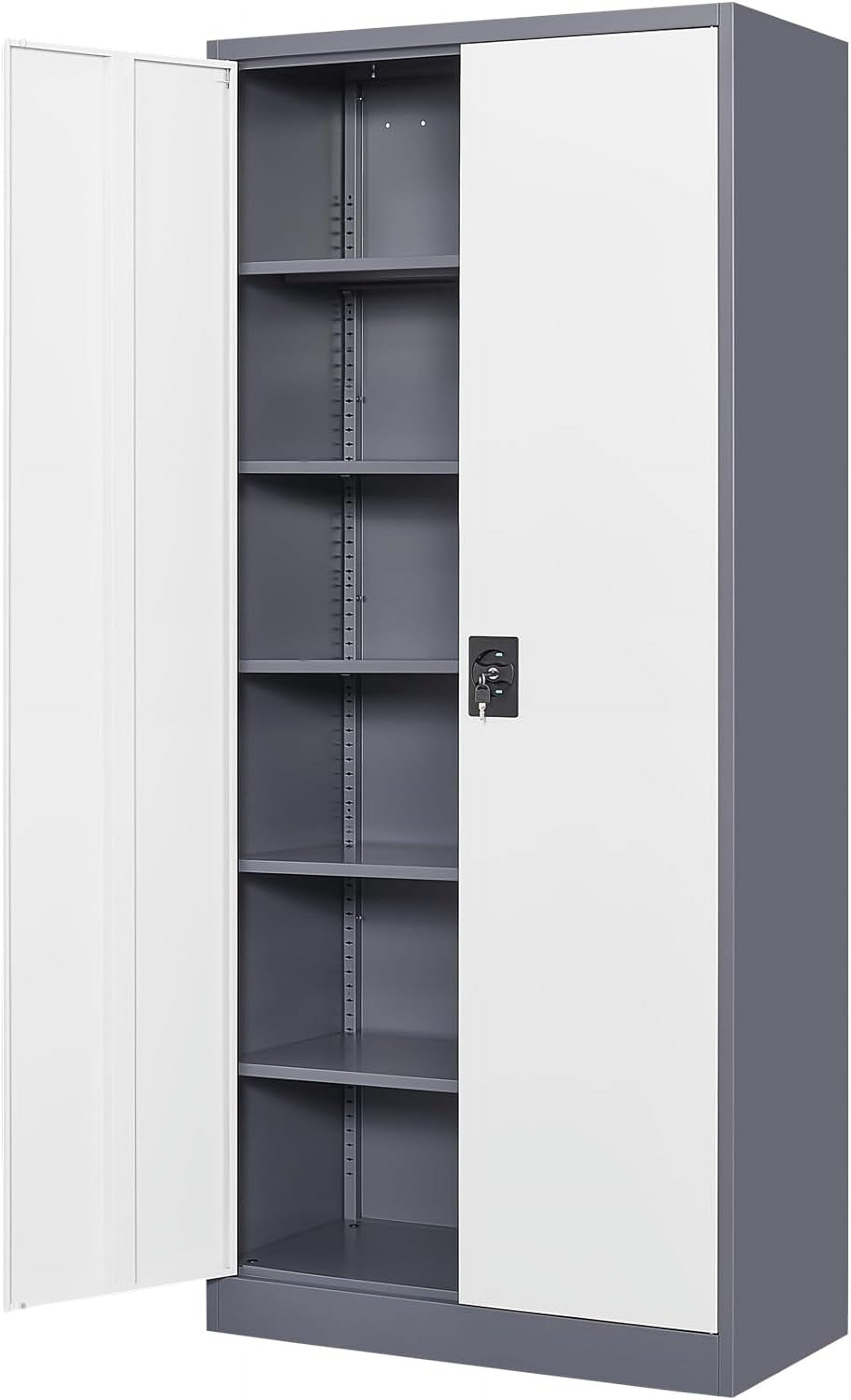 MIIIKO Lockable Storage Cabinet, Small Metal Garage Cabinet with Doors ...