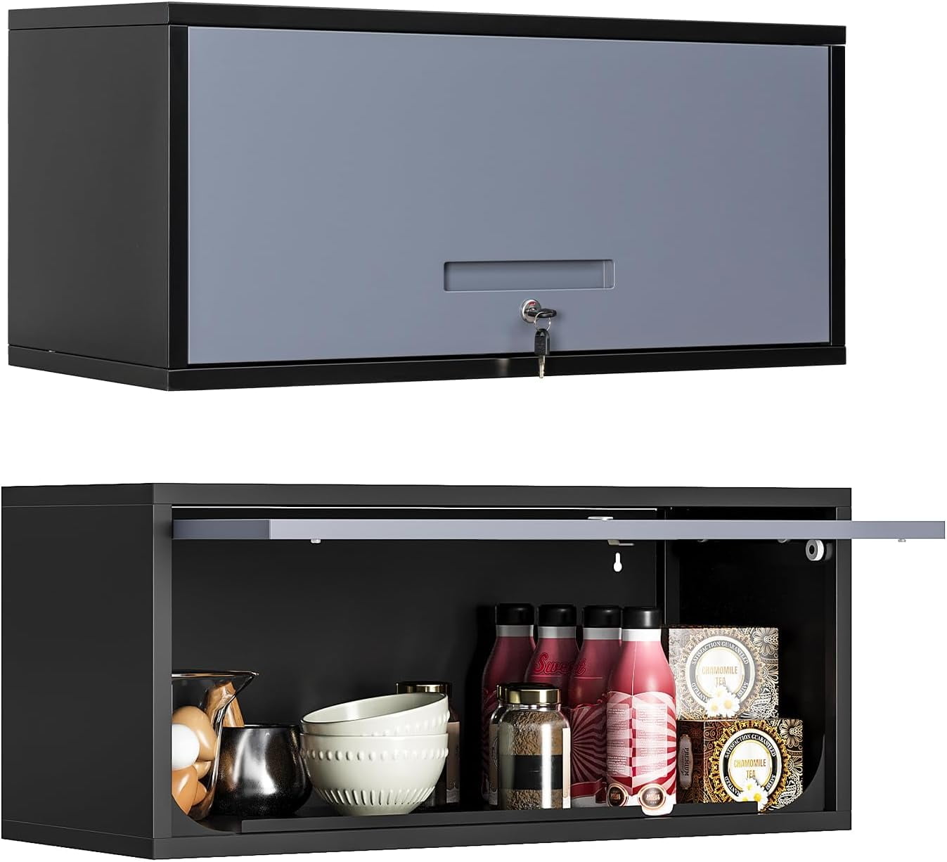 MIIIKO Lockable Storage Cabinet, Small Metal Garage Cabinet with Doors ...