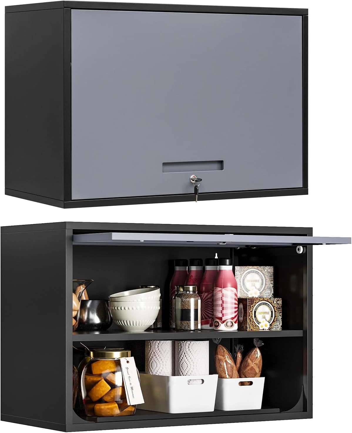 MIIIKO Lockable Storage Cabinet, Small Metal Garage Cabinet with Doors ...
