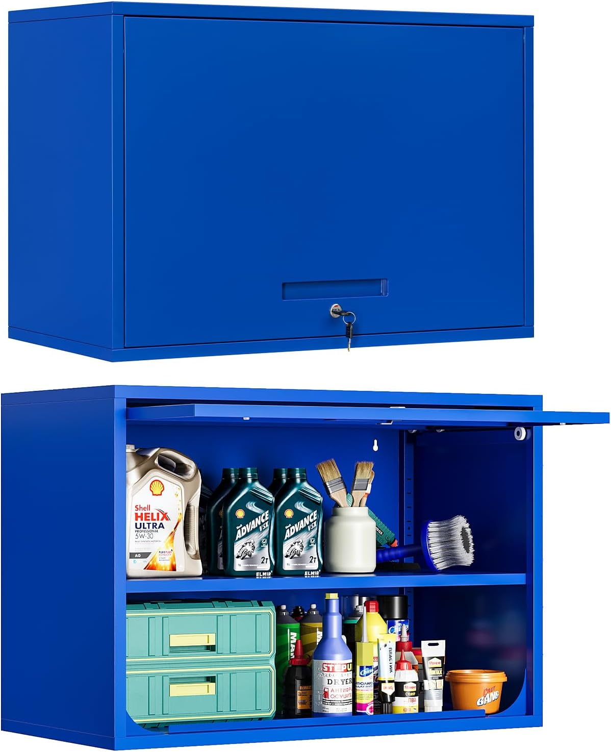 MIIIKO Lockable Storage Cabinet, Small Metal Garage Cabinet with Doors ...