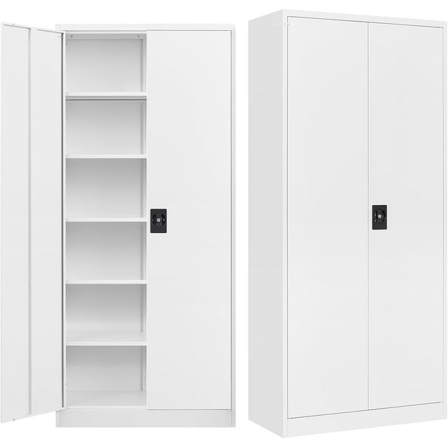 MIIIKO Lockable Storage Cabinet, Small Metal Garage Cabinet with Doors ...