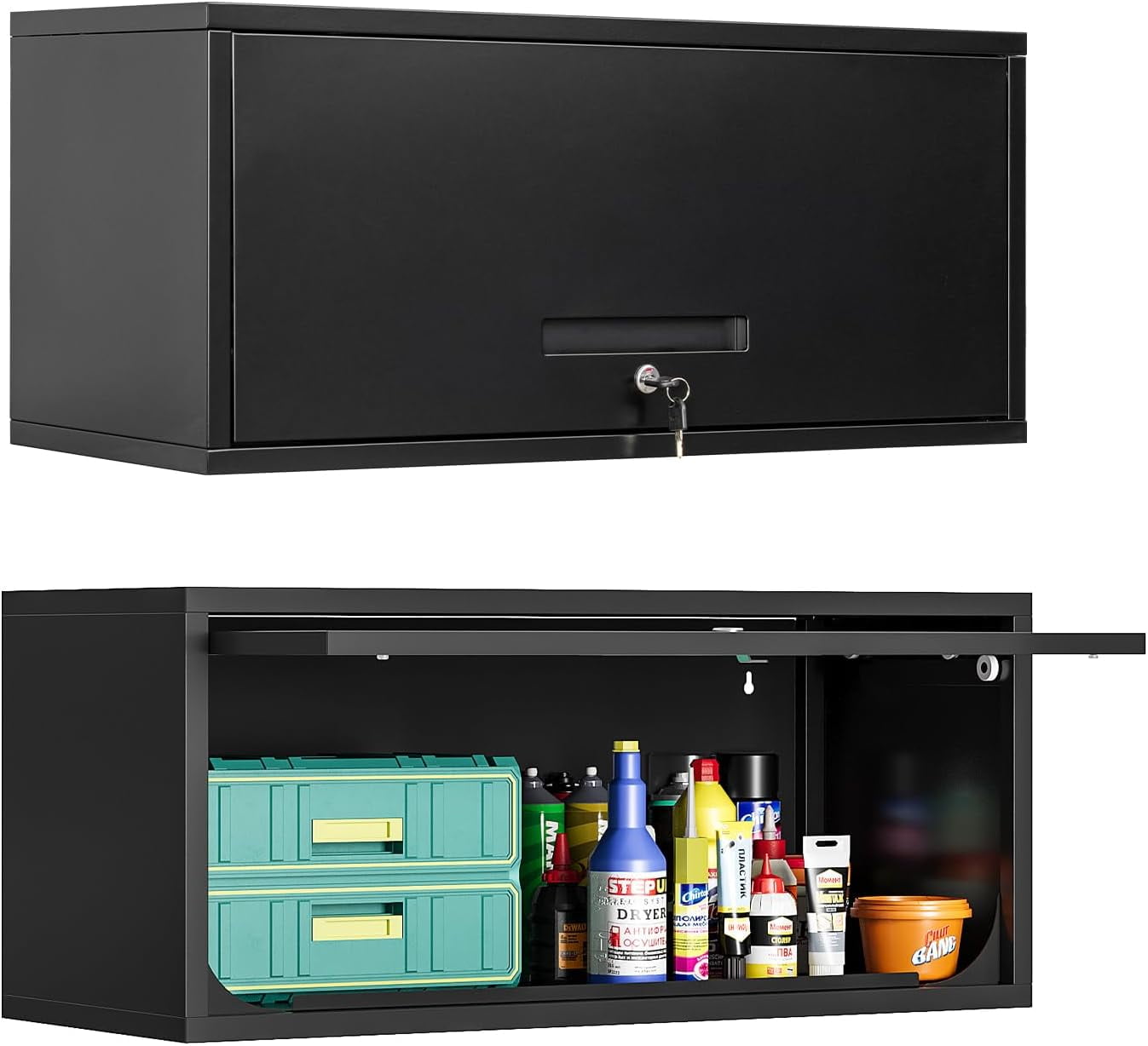 MIIIKO Lockable Storage Cabinet, Small Metal Garage Cabinet with Doors ...