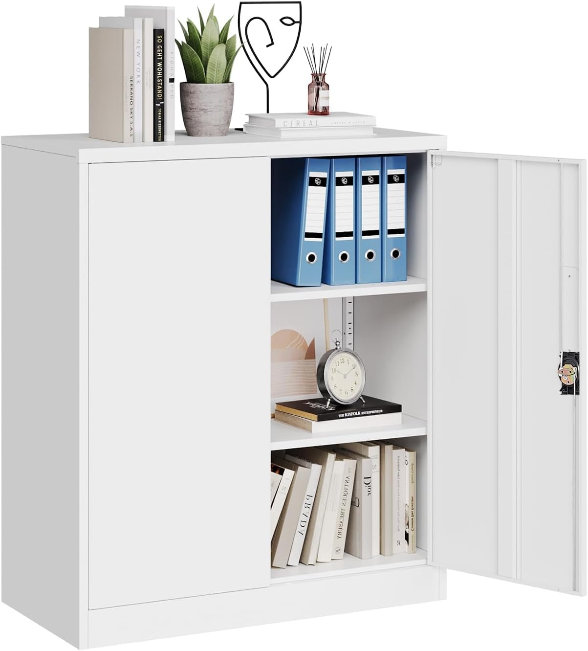 MIIIKO Lockable Storage Cabinet, Small Metal Garage Cabinet with Doors ...