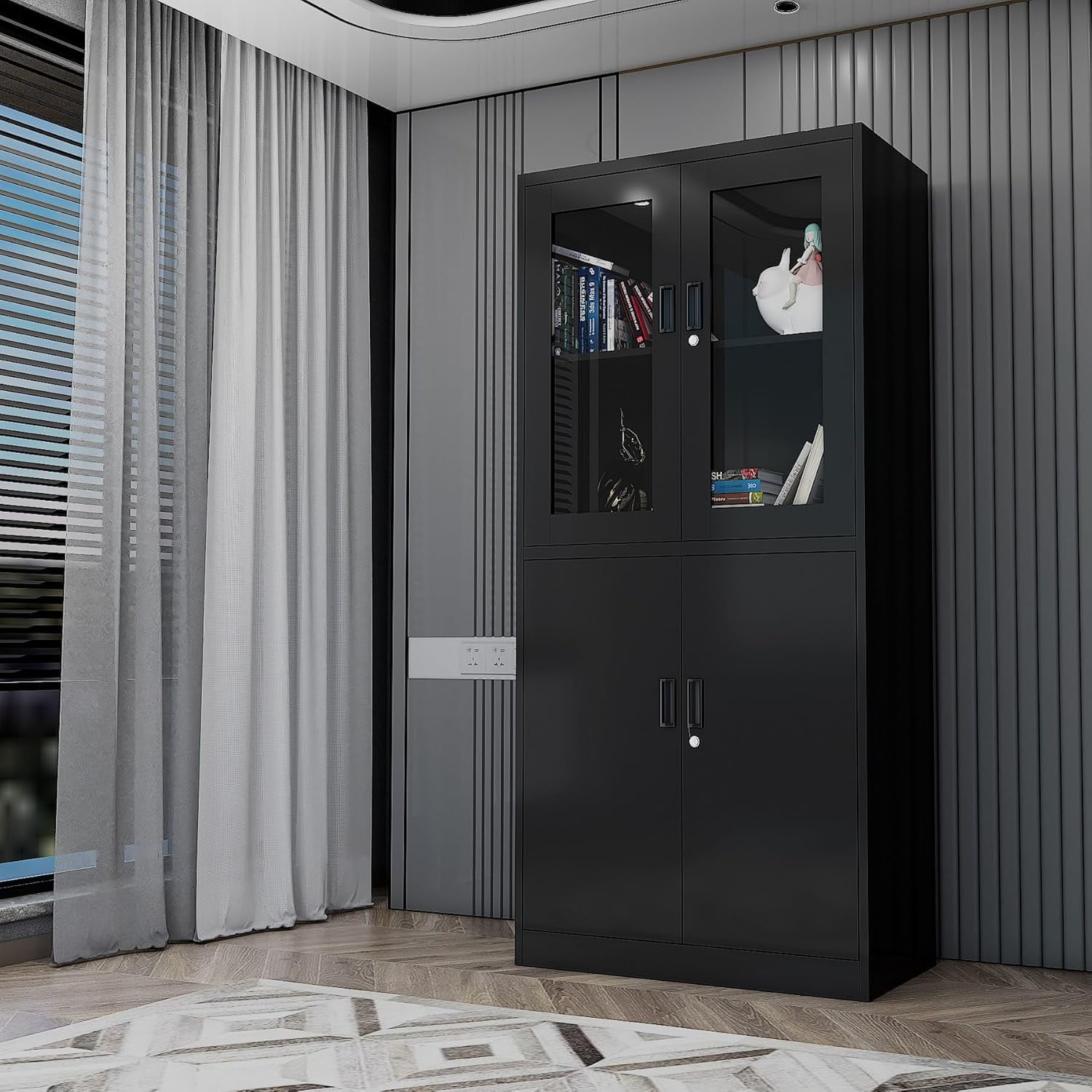 MIIIKO Metal Display Cabinet with Glass Doors, Locking Display Metal ...