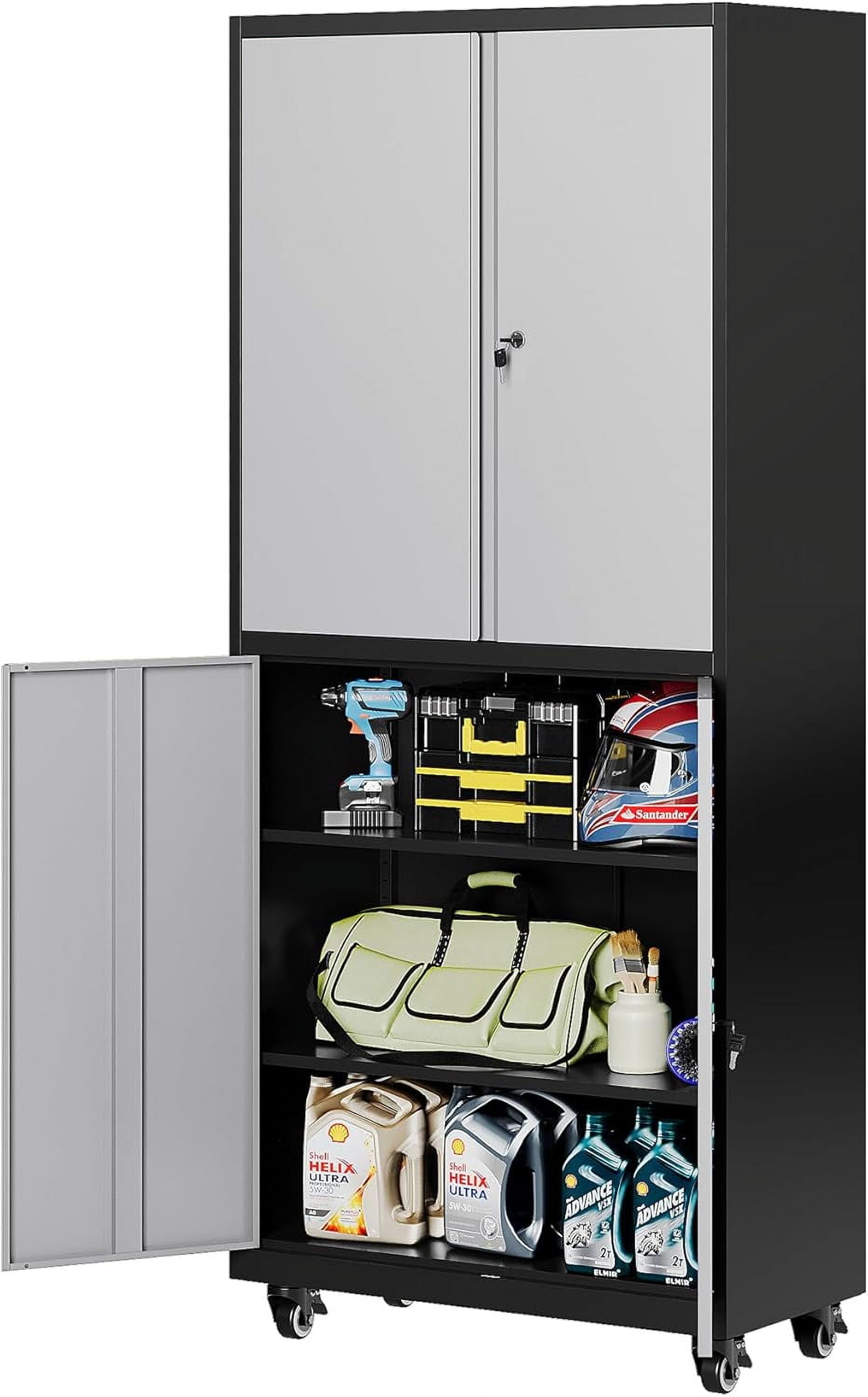 MIIIKO Metal Garage Cabinet with Doors and 3 Adjustable Shelves, Heavy ...