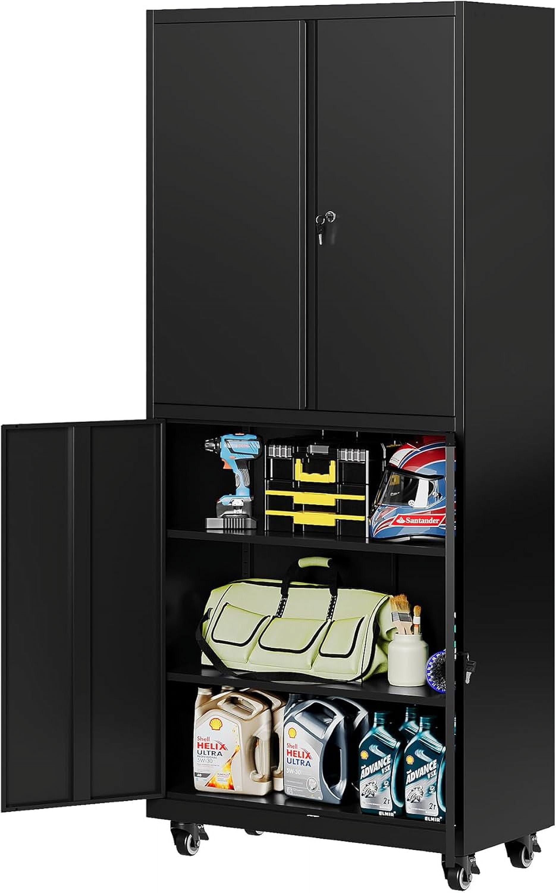 MIIIKO Metal Garage Cabinet with Wheels, 4 Doors Storage Cabinet with ...