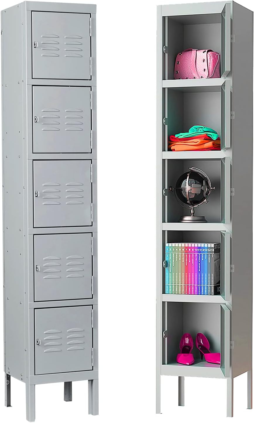 MIIIKO Metal Locker for Employees, 5 Tier Storage Shelves Cabinet ...