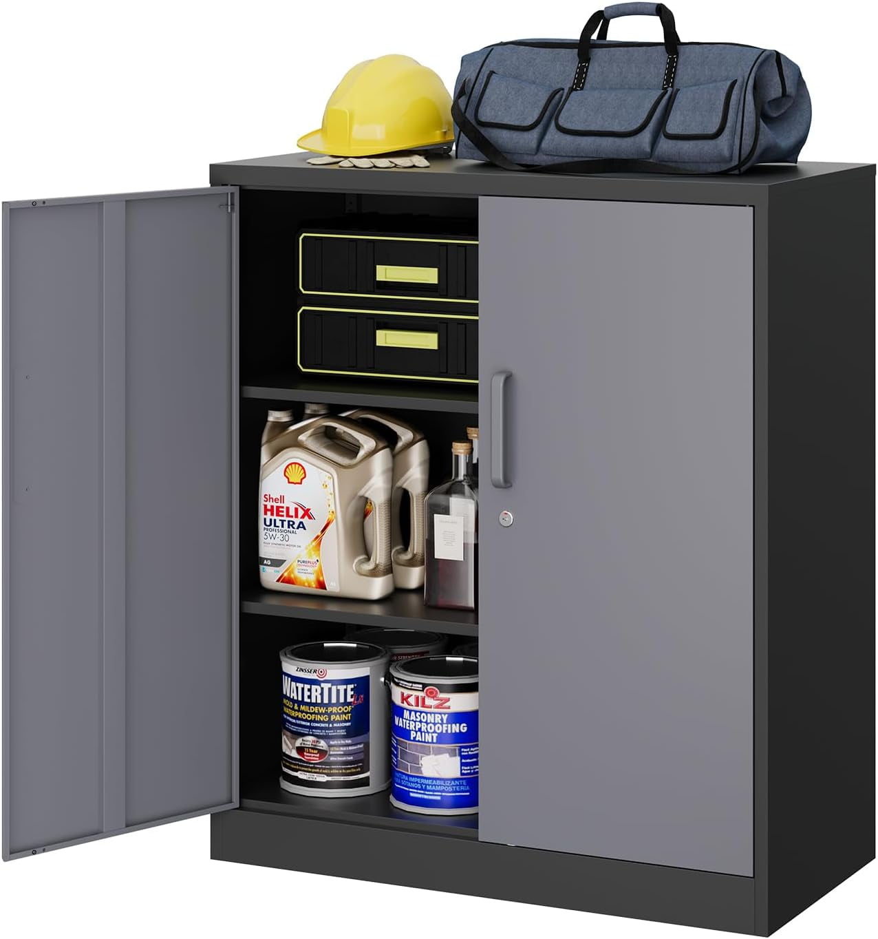 MIIIKO Metal Storage Cabinet, Base Cabinets 2 Door, Steel Storage ...