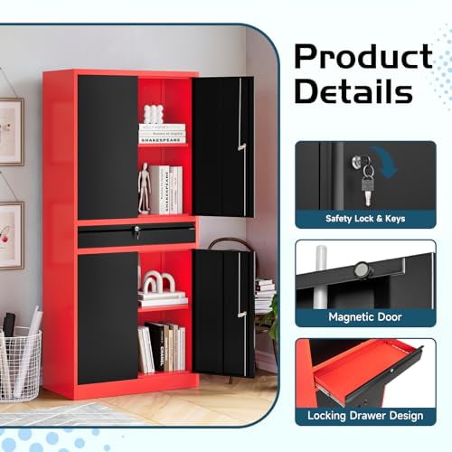 MIIIKO Metal Storage Cabinet with Drawer, 4 Door Locking Cabinet with ...