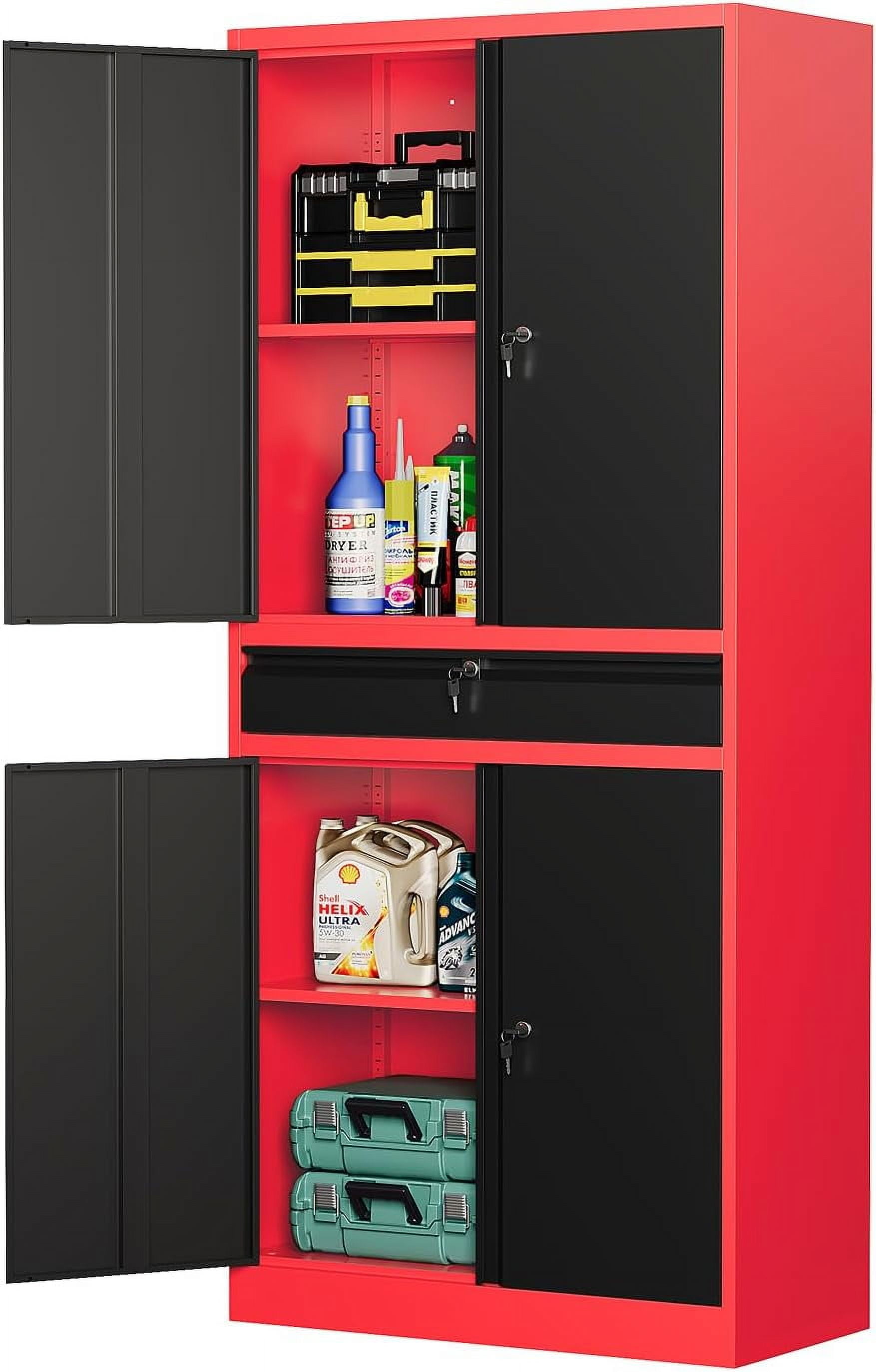 MIIIKO Metal Storage Cabinet with Drawer, 4 Door Locking Cabinet with ...