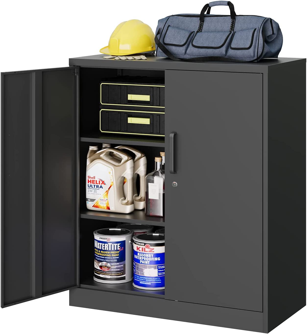 MIIIKO Metal Storage Cabinet with Locking Doors, 2-Door Metal Locker ...