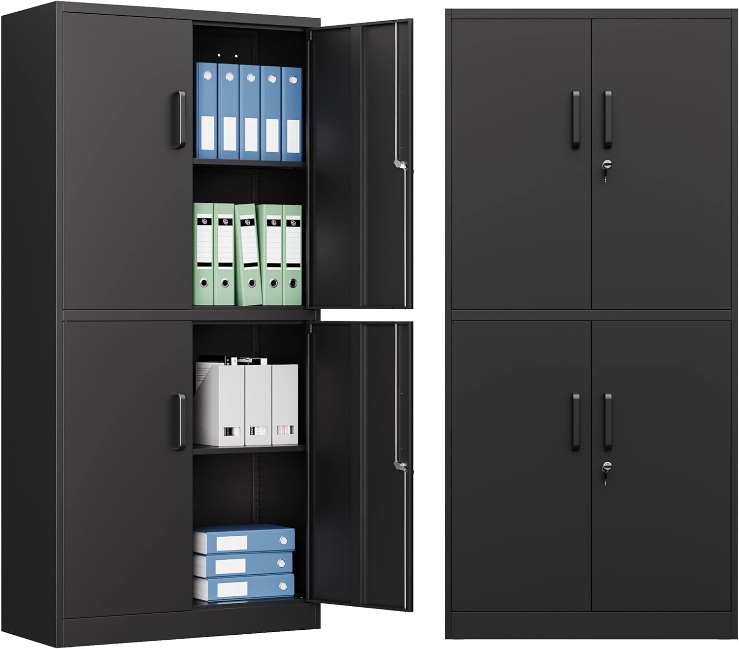 MIIIKO Steel Storage Cabinet with Locking Doors, Black Storage Cabinet ...