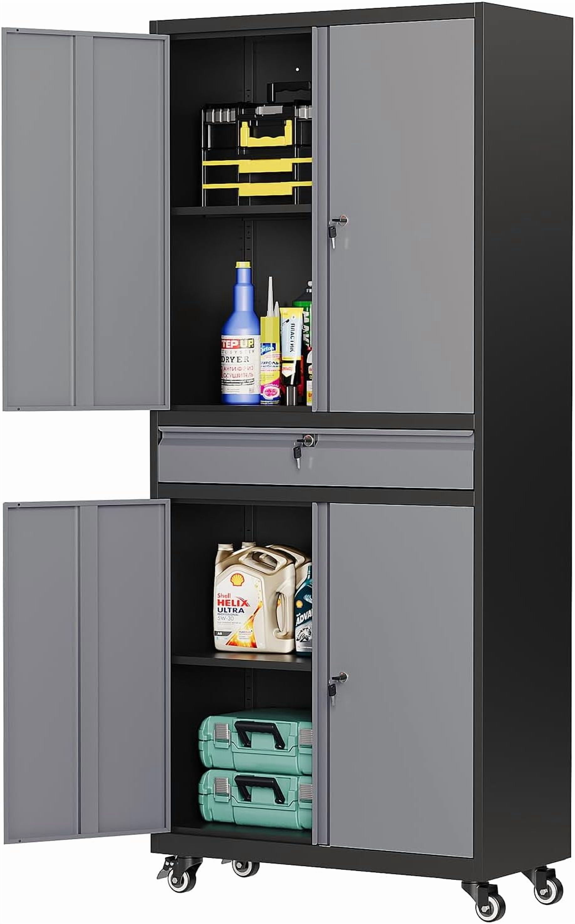 MIIIKO Storage Cabinet with Wheels, Metal Garage Cabinet with Drawer ...