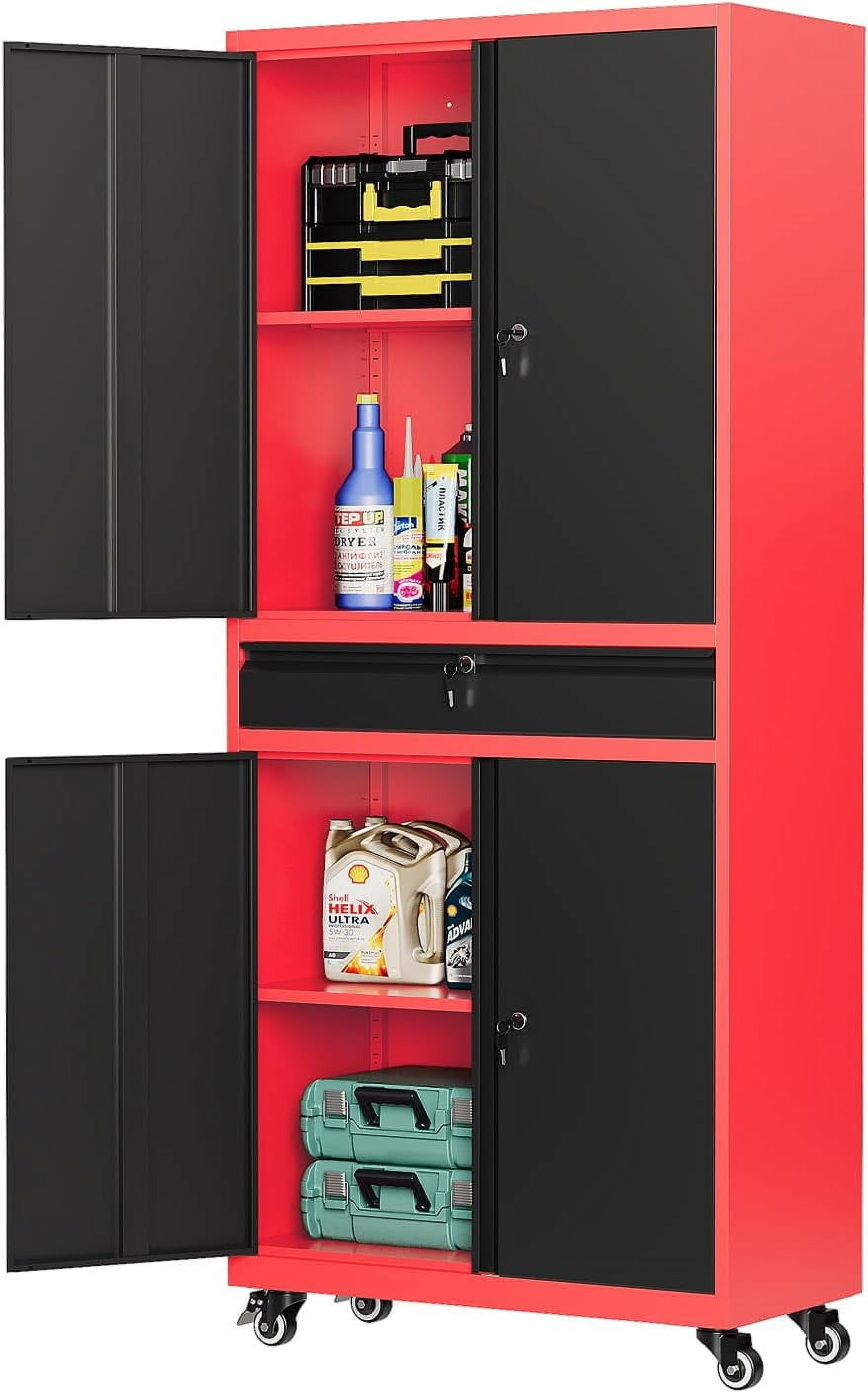 MIIIKO Storage Cabinet with Wheels, Metal Garage Cabinet with Drawer ...
