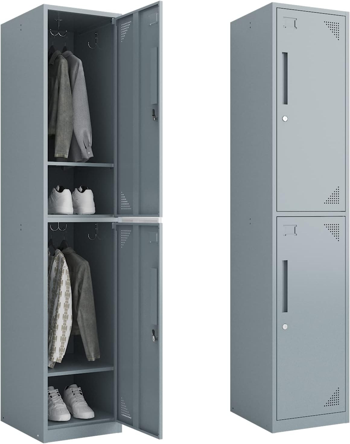 MIIIKO Metal Storage Lockers for Employees, 2 Tier Metal Locker with ...