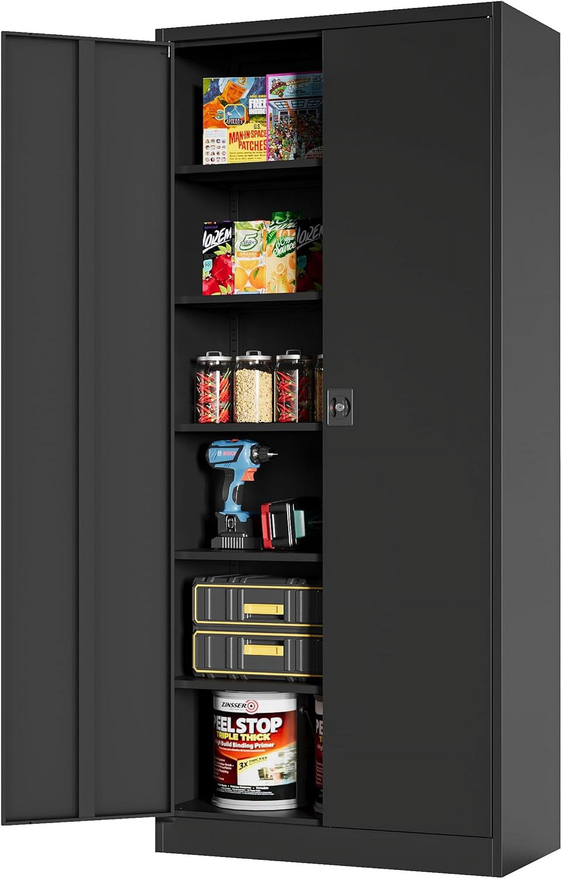 MIIIKO Tall Steel Storage Cabinet with 5 Shelves, Lockable Black Metal ...