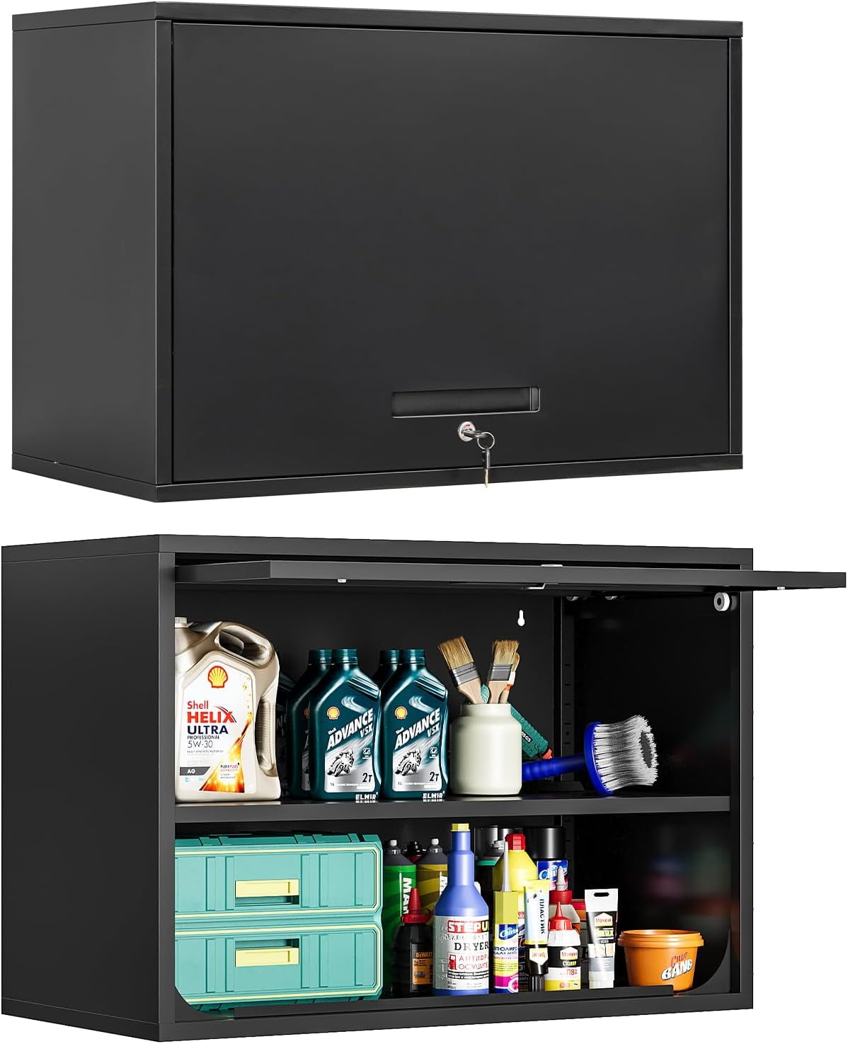 MIIIKO Wall Cabinet with Door and Shelf, Wall Mounted Garage Tool ...