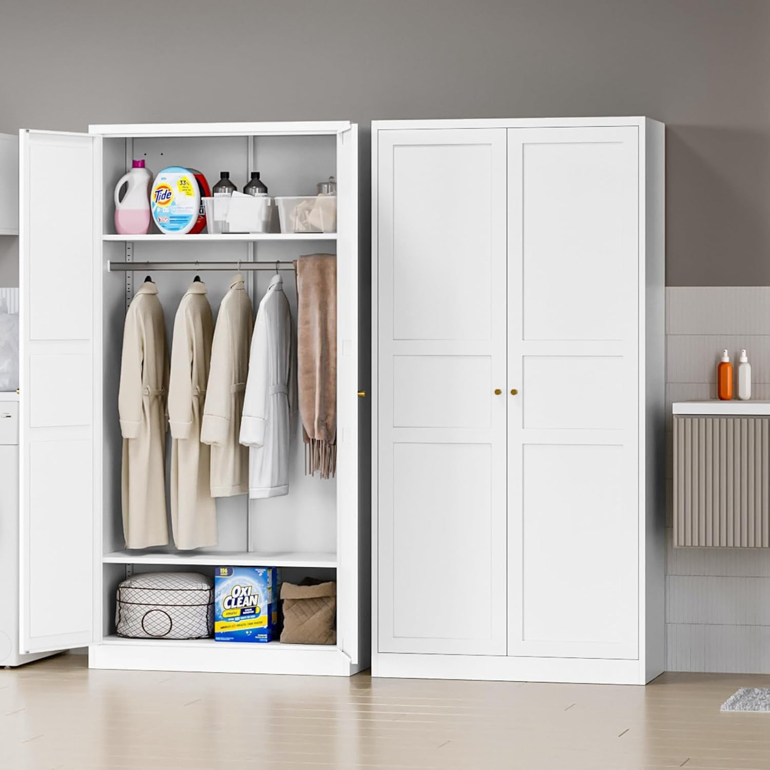 MIIIKO Wardrobe Closet with 2 Doors, 72" Metal Wardrobe Cabinet with ...