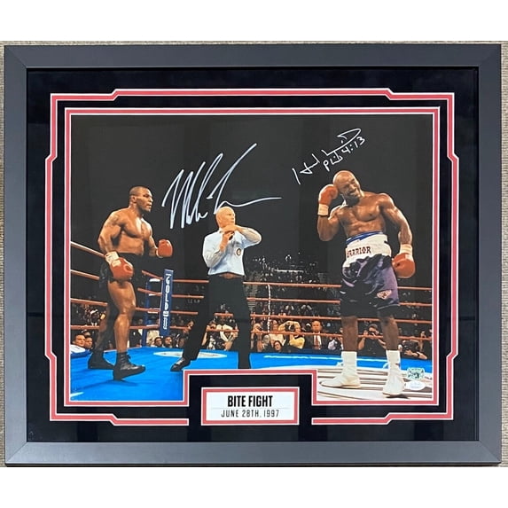 MIKE TYSON EVANDER HOLYFIELD Signed Autographed Framed 16x20 Photo JSA ...