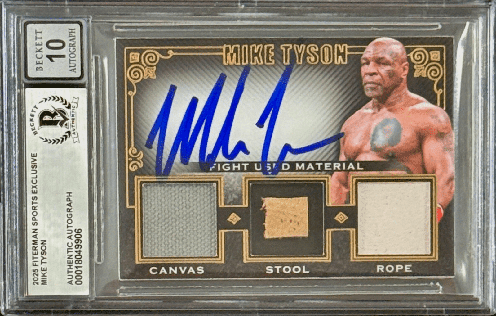 MIKE TYSON Triple Relic Card vs Jake Paul Fight Canvas Stool Rope BAS ...