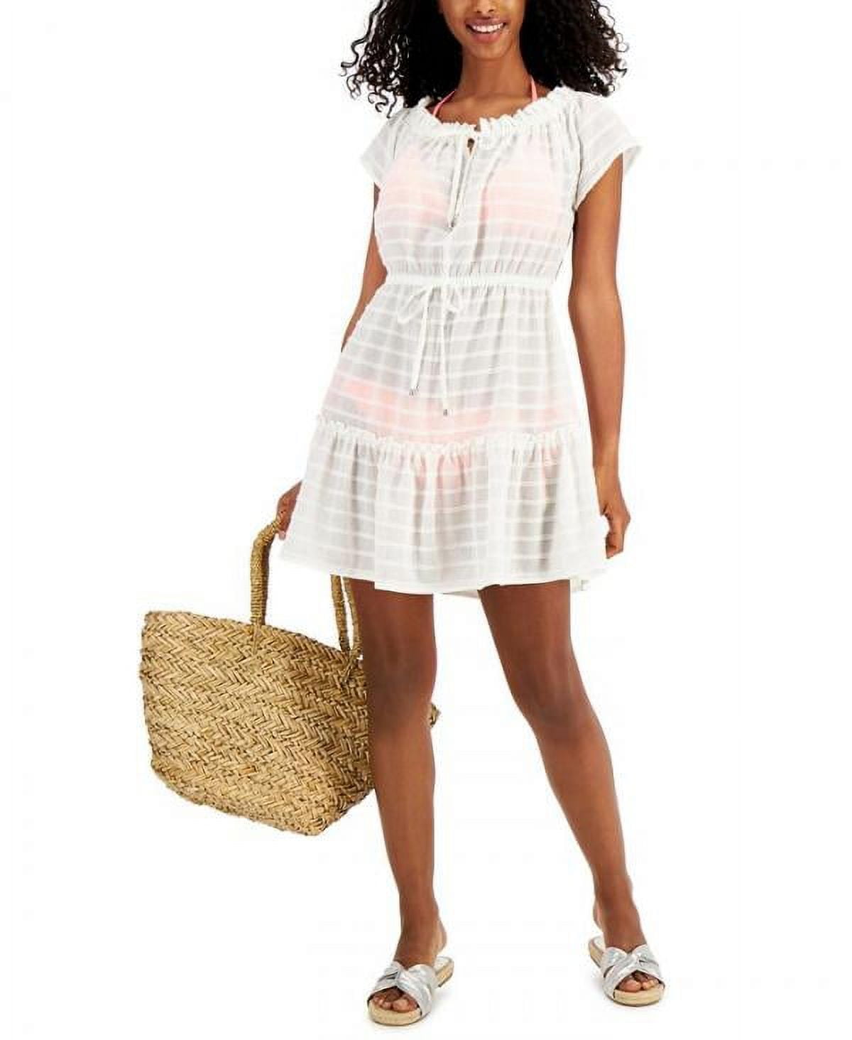 MIKEN SWIM Women's Ivory Off the Shoulder Drawstring Ruffled Swimsuit ...