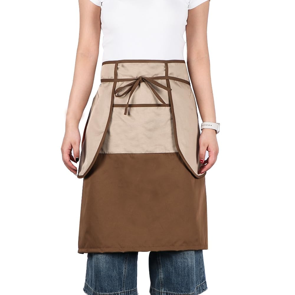 MIKI WELL Half Waist Apron, Patchwork Color with 3 Pockets, 25" L ...