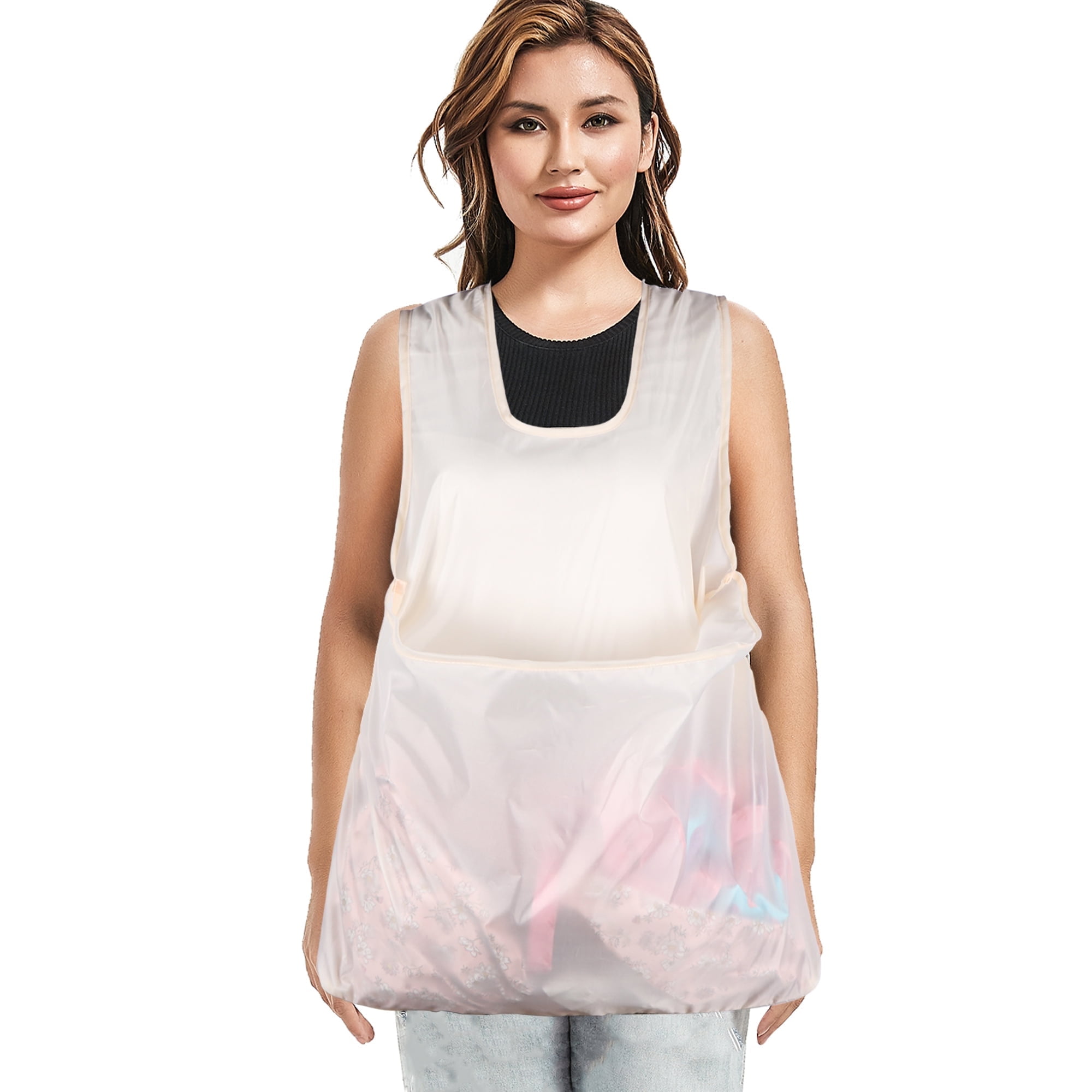 MIKI WELL Beige Portable Laundry Apron With Large Capacity Fruit and Vegetable Picking Apron ...