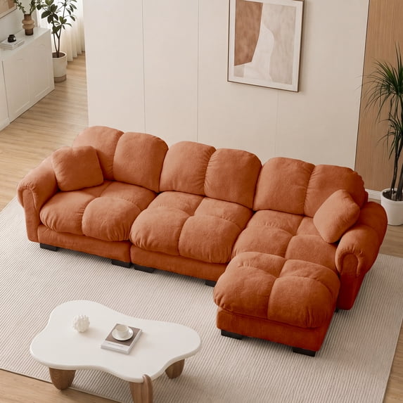 MIKIBAMA 103.9'' Modular Sectional Sofa with Movable Ottoman, L Shaped ...