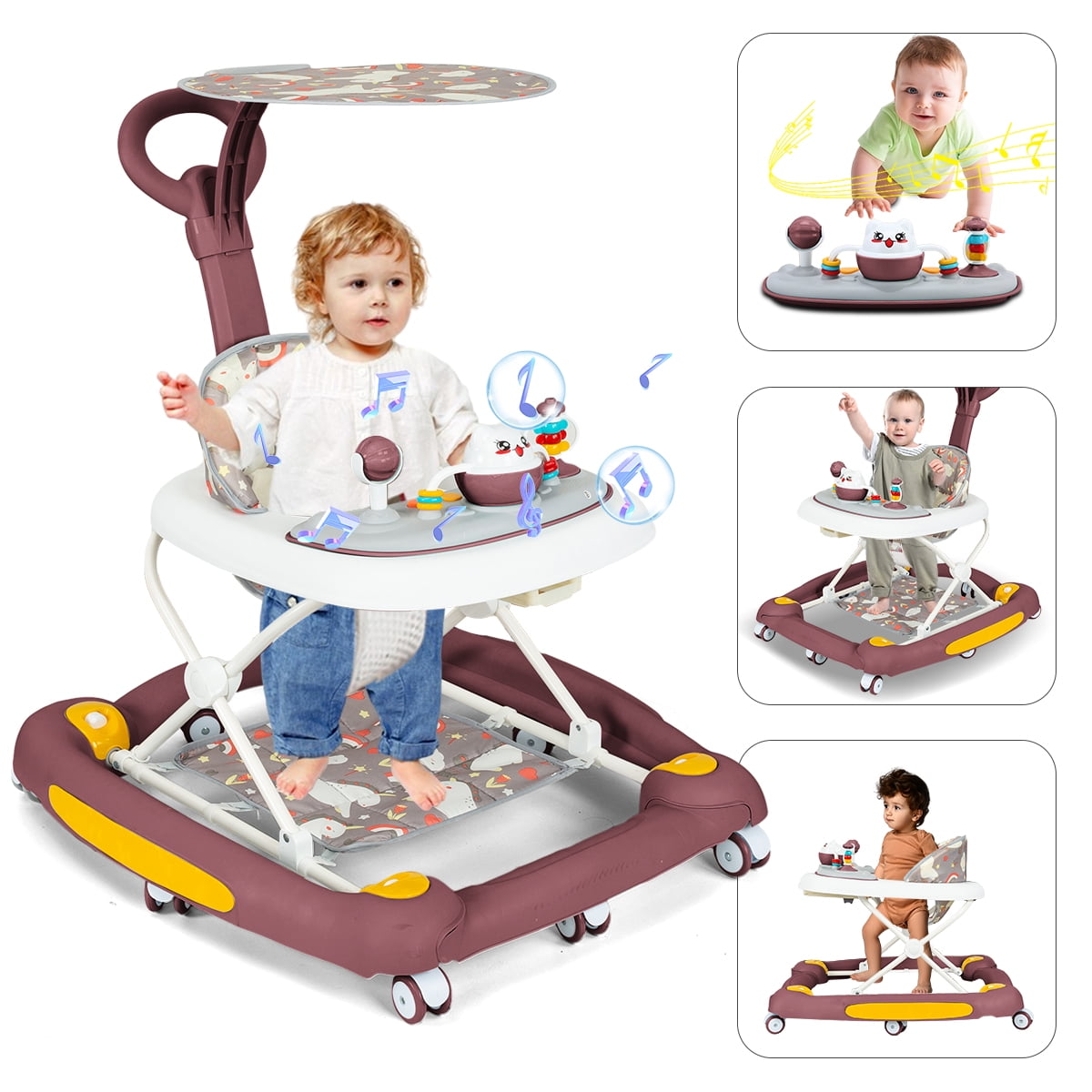 Huber 6-in-1 Baby Walker, Musical Activity Push Walker with Detachable ...