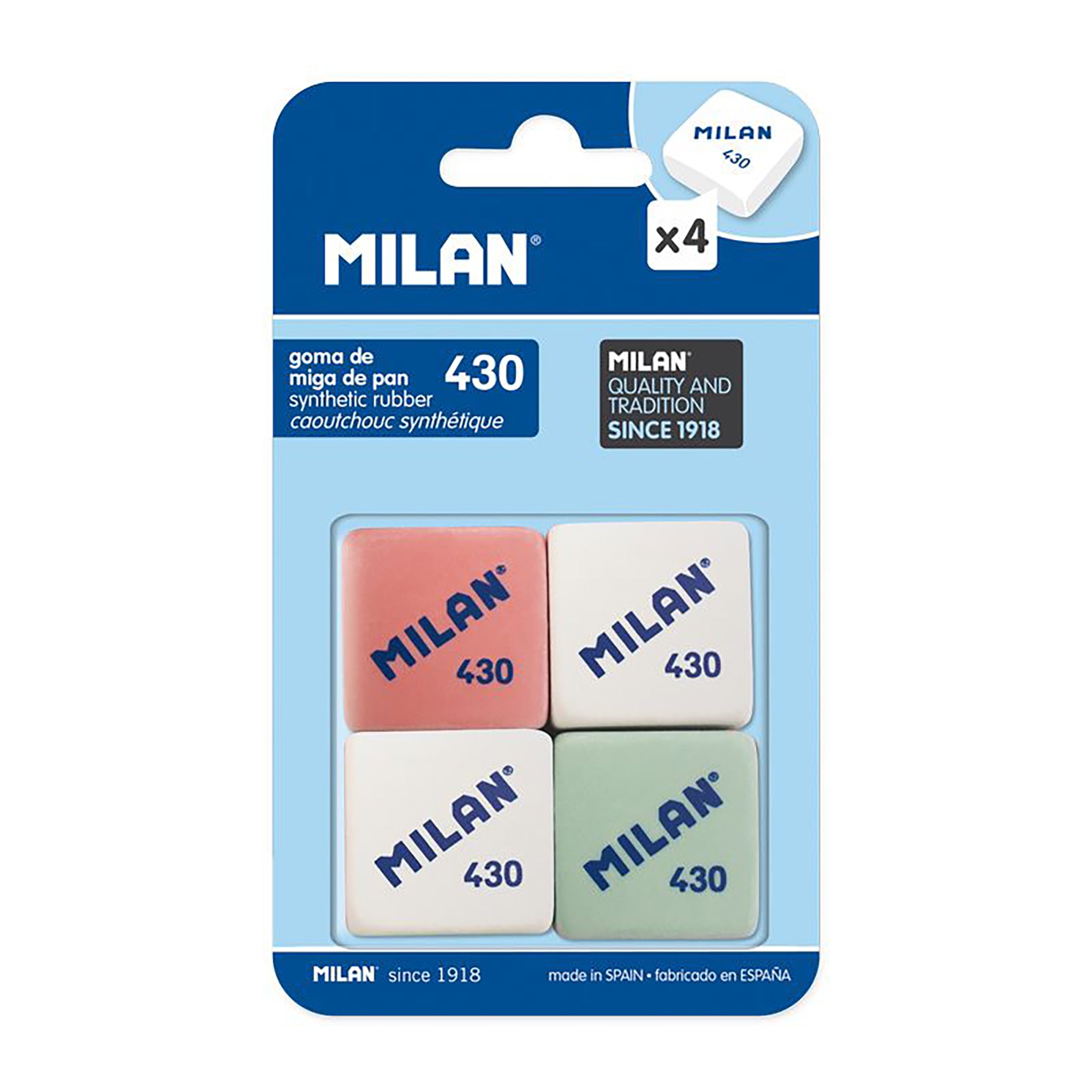 MILAN 430 Pencil Eraser Square Assorted Colors 4 Count - Walmart.com