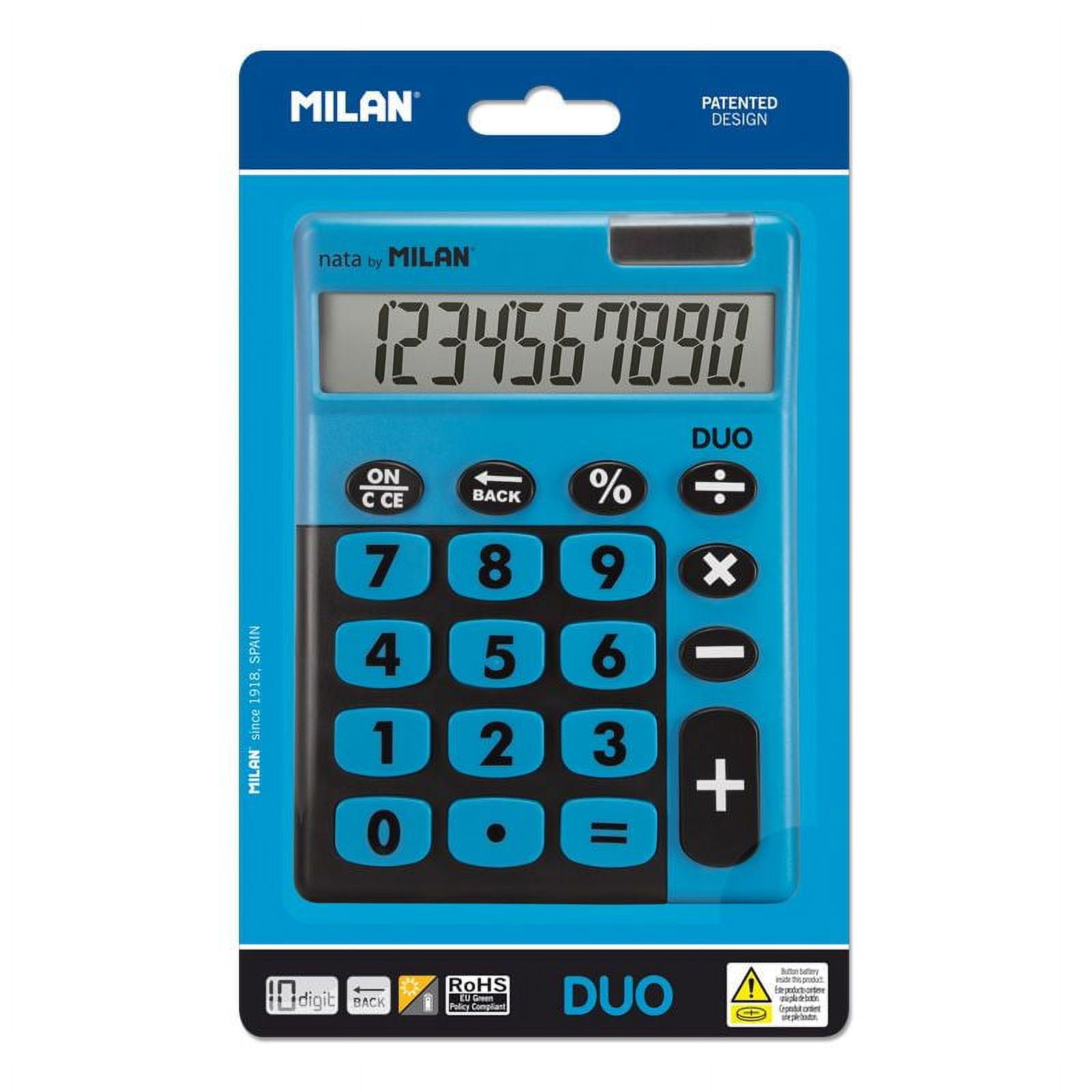 MILAN Duo Desktop Calculator, Battery and Solar Power, Multicolor Blue ...