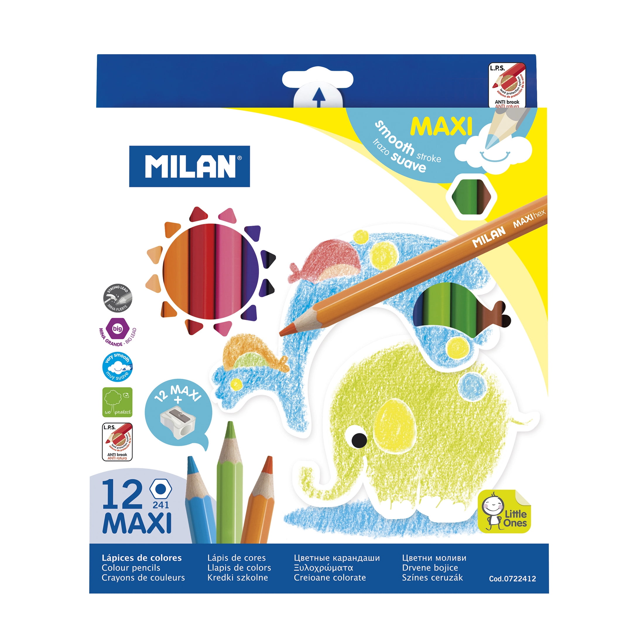 MILAN MAXI Hexagonal Color Pencils Comes with Sharpener, Multicolor 12 ...