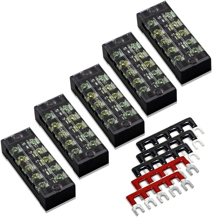 MILAPEAK Terminal Block and Strip - 10pcs (5 Sets) 5 Positions Dual Row 600V 25A Screw Terminal ...