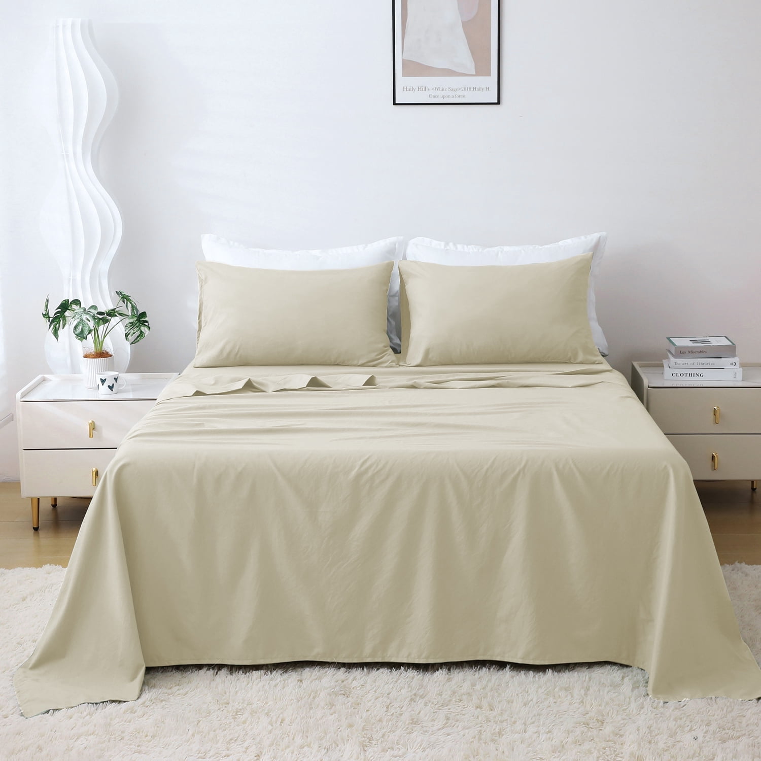 MILDLY Beige King Size Luxury Soft Microfiber Bed Sheets Set, 1800 ...