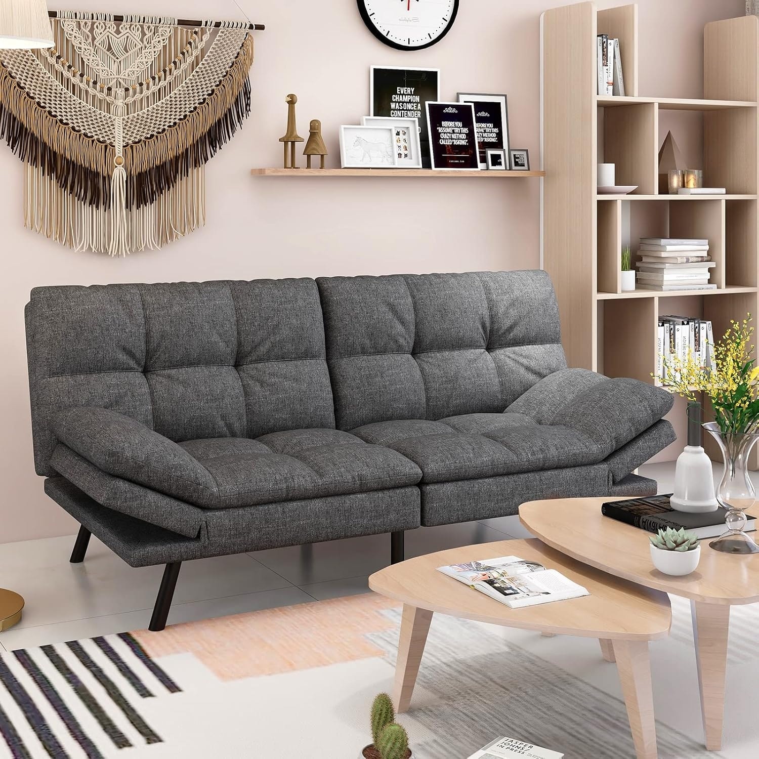MILEMONT Modern Memory Foam Futon with Adjustable Armrests Gray ...