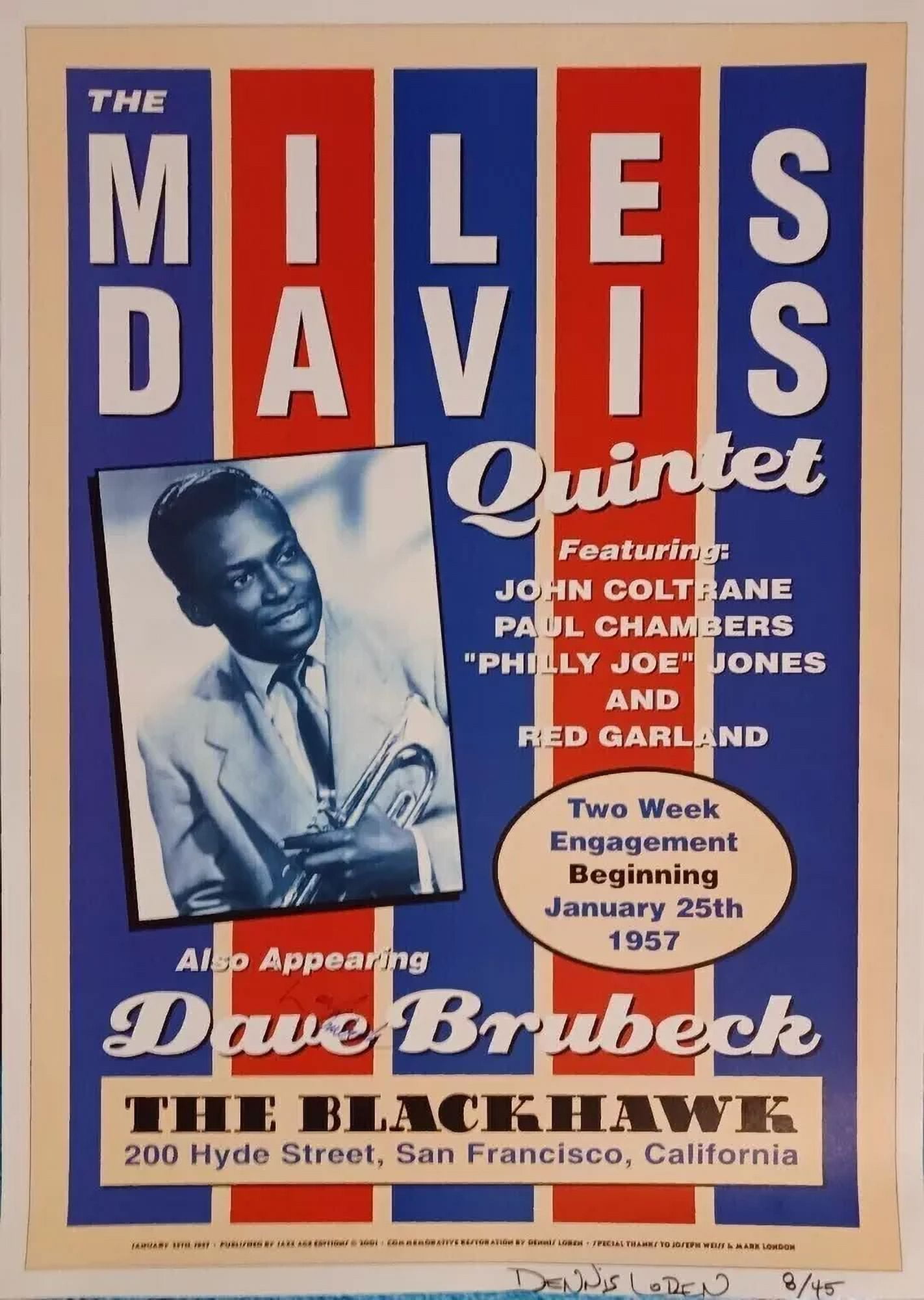MILES DAVIS POSTER 1957 REPRODUCTION WAS ORIGINALLY SIGNED BY DAVE ...