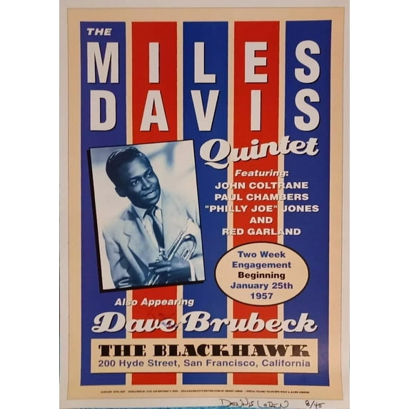 MILES DAVIS POSTER 1957 REPRODUCTION WAS ORIGINALLY SIGNED BY DAVE ...