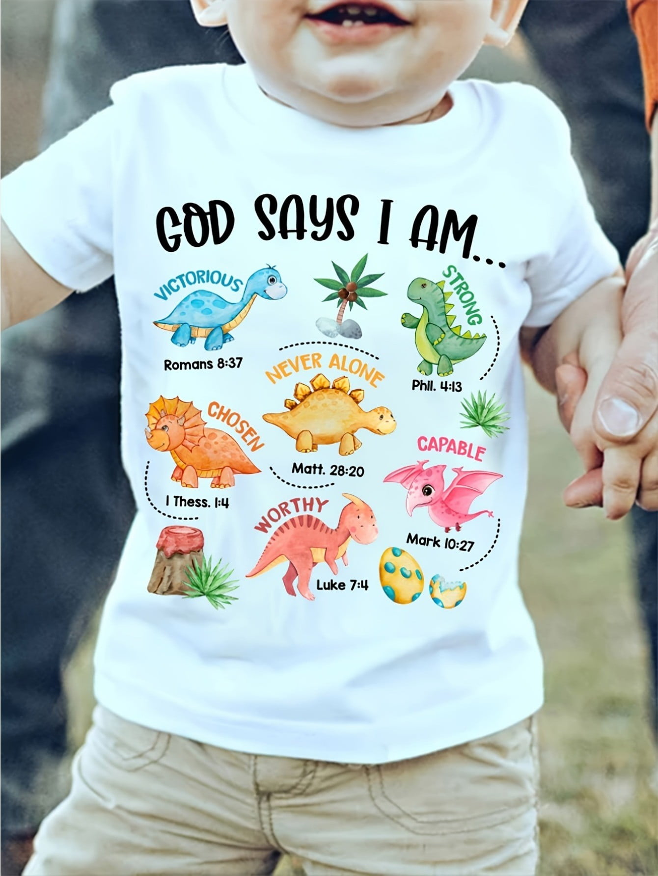 MILKYSHIP Boys' Dinosaur-Themed "God Says I Am" T-Shirt - Colorful ...