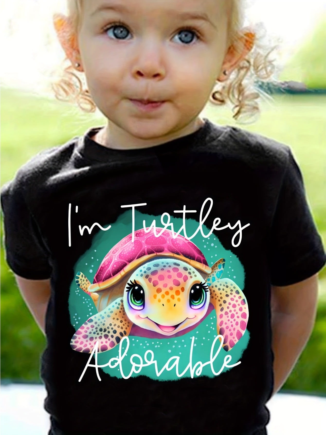 Fashion Graffiti Letters & Cute Cartoon Turtle Graphic Print, Girls ...