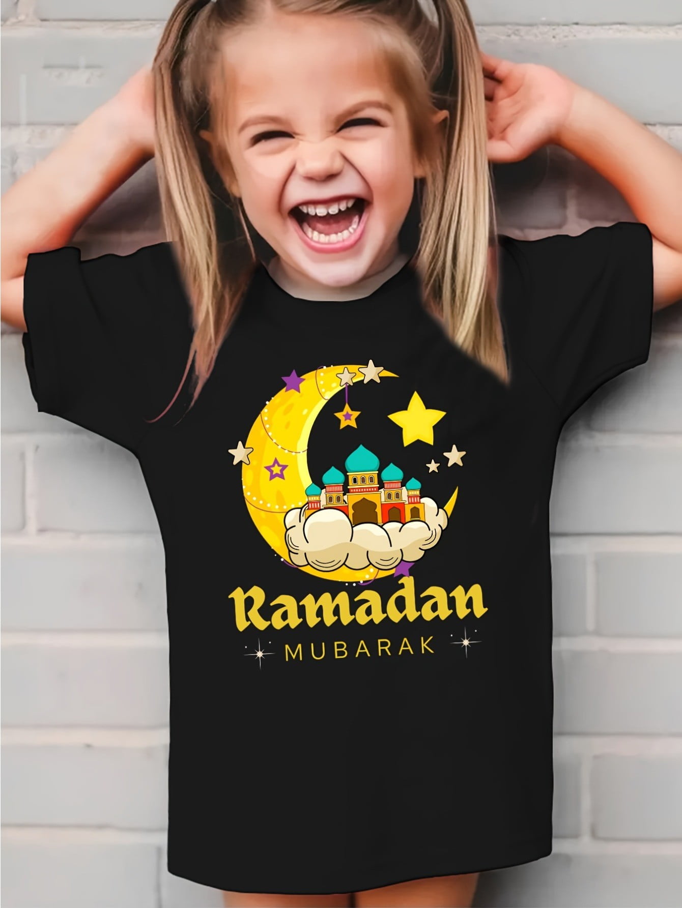 MILKYSHIP Ramadan Mubarak Alphabet Moon Castle Print Summer Casual Knit ...