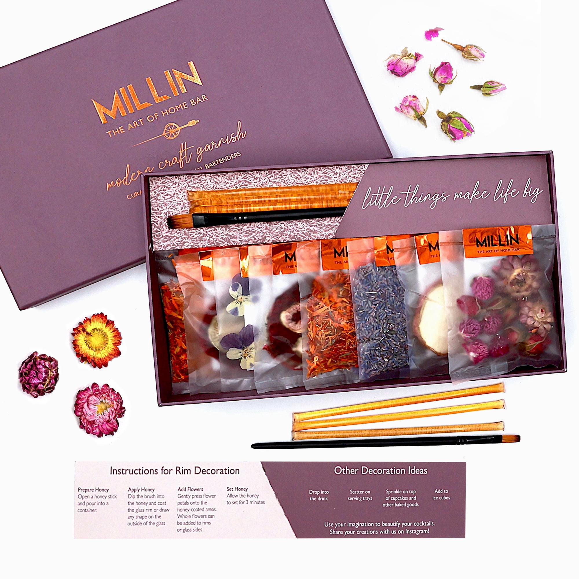 MILLIN Cocktail Garnish Gift Set – Edible Flowers & Dehydrated Fruits ...